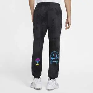 Nike Graffiti Embroidered Basketball Sports Fleece Lined Stay Warm Knit Long Pants - Black