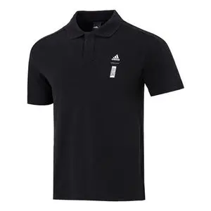 Adidas Wj Solid Color Logo Micro Mark Athleisure Casual Sports Short Sleeve Polo Shirt Black - Multi-color