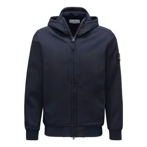 Stone Island Soft Shell Hooded Zip-up Jacket - Navy
