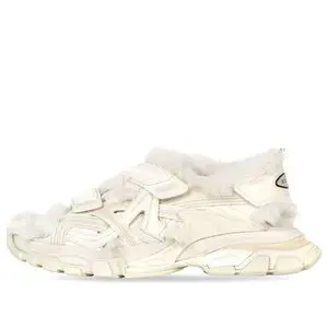 Balenciaga Track Sandals With Faux Fur - White