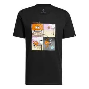 Adidas Cartoon Shooting Printing Pattern Round Neck Short Sleeve Black T-shirt - Multi-color