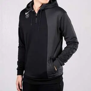 Nike Alphabet Logo Printing Zipper Reflective Hooded Drawstring Black Gray