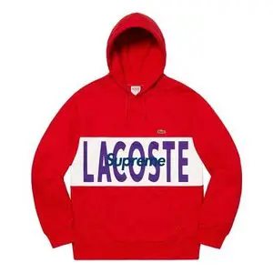 Supreme X Lacoste Logo Panel Hooded Sweatshirt - Red