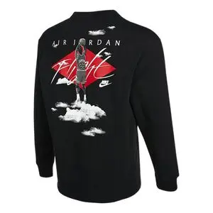 Nike Jordan Alphabet Embroidered Printing Breathable Sports Round Neck Long Sleeves Autumn Black T-shirt - Default Color