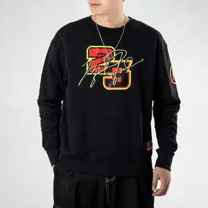 JORDAN Air Basketball Print Digital Crewneck Pullover Fleece Sweatshirt - Black