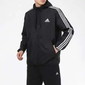 Adidas Woven Hooded Windbreaker Jacket - Black