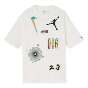 JORDAN Multi-color Alphabet Numeric Logo Printing Casual Short Sleeve White T-shirt - Default Color