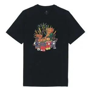 Adidas X Lego Crossover Cartoon Character Great Wall Pattern Printing Round Neck Casual Short Sleeve Black T-shirt - Multi-color