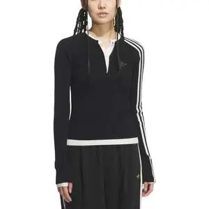 Adidas Ribbed Button-up Long Sleeve Shirt - Black