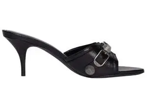 Balenciaga Cagole Leather Heeled Sandals - Black