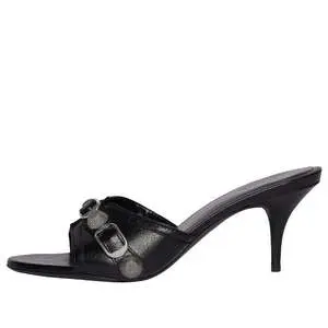 Balenciaga Cagole Leather Heeled Sandals - Black