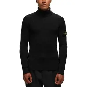 Stone Island Logo Patch Turtleneck Sweater - Black