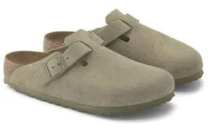 BIRKENSTOCK Boston Suede Leather Clogs - Green