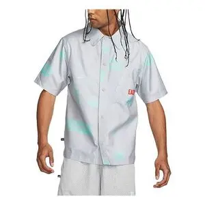 Nike Alphabet Printing Single Breasted Lapel Short Sleeve Shirt Gray - Multi-color