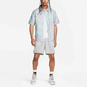 Nike Alphabet Printing Single Breasted Lapel Short Sleeve Shirt Gray