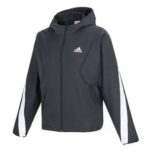 Adidas Zip-up Hooded Track Jacket With Sporty Stripes - Black