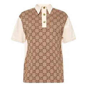 Gucci Jumbo Gg Cotton Silk Jacquard Polo 'beige Ebony