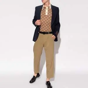 Gucci Jumbo Gg Cotton Silk Jacquard Polo 'beige Ebony