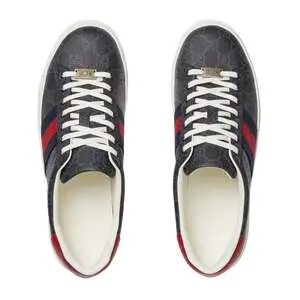 Gucci Ace Monogram Canvas Sneakers - Grey/white/red