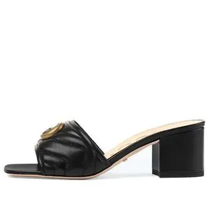 Gucci Marmont Double G Quilted Leather Slide Sandal - Black