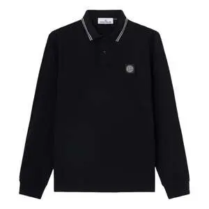 Stone Island 2200012 Slim-fit Long-sleeve Compass Patch Polo Shirt - Black