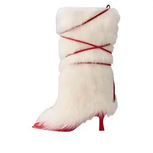 UGG X Ambush Fur High Heel Boots - White/red