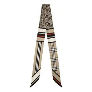 Burberry 25 Skinny Montage Silk Scarf - Beige