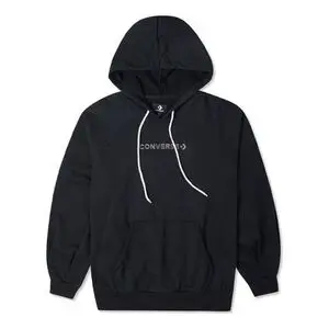 CONVERSE Logo Embroidered Loose Knit Hoodie - Black