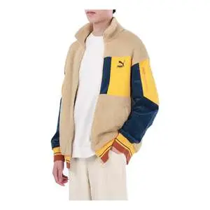 PUMA Retro Sherpa Jacket With Color Blocking - Khaki