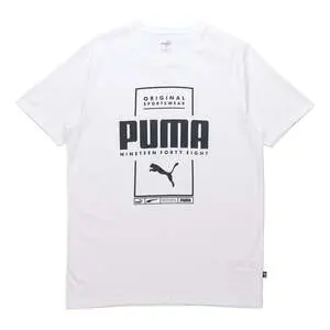 PUMA Casual Sports Alphabet Printing Round Neck Short Sleeve - White