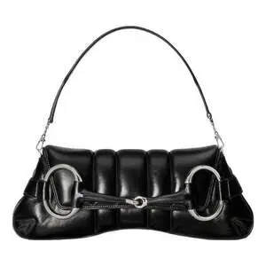 Gucci Horsebit Chain Medium Shoulder Bag - Black