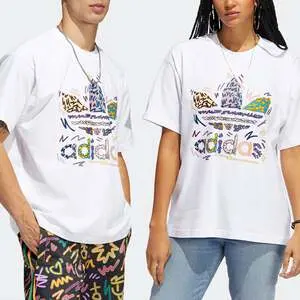 Adidas Originals Ss22 Cartoon Logo Printing Round Neck Casual Short Sleeve White - Default Color