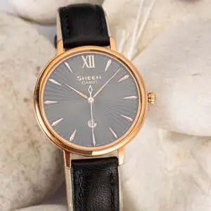 Casio Sheen Analog Quartz Watch With Leather Strap