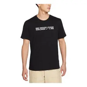 Nike Contrasting Colors Logo Alphabet Pattern Printing Round Neck Casual Short Sleeve Black T-shirt - Multi-color