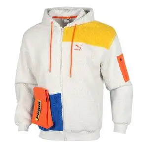 PUMA Retro Block Sherpa Zip-up Hoodie With Drawstring - Grayblueyellowmulti-color