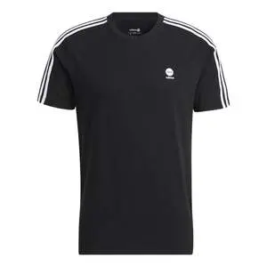 Adidas Neo Solid Color Logo Stripe Sports Short Sleeve Black - Multi-color