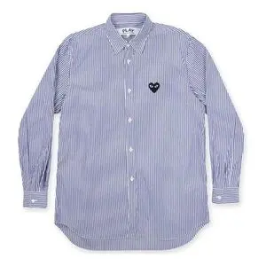 Play Comme Des Garcon Black Emblem Striped Button Down - Blue