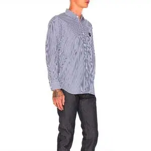 Play Comme Des Garcon Black Emblem Striped Button Down - Blue