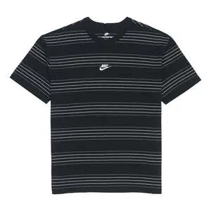 Nike Brand Logo Stripe Round Neck Short Sleeve Black T-shirt - Multi-color