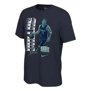 Nike Dallas Mavericks Doncic Character Printing Alphabet Pattern Round Neck Short Sleeve Navy Blue T-shirt - Multi-color