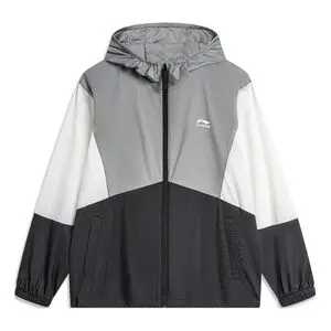 LI-NING Color Block Hooded Windbreaker Jacket - White/grey/black