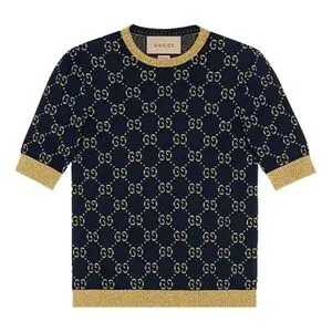 Gucci Gg Cotton Silk Short Sleeve Top - Navy