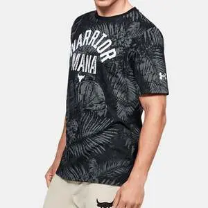 Under Armour Project Rock Aloha Camo Alphabet Pattern Printing Sports Short Sleeve - Black