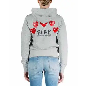 Play Comme Des Garcon Full Zip Hoodie With Emblematic Heart Graphic