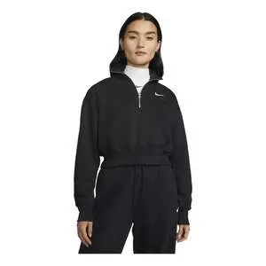 Nike Phoenix Fleece Half Zip Cropped Sweatshirt - Black