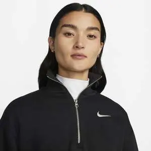 Nike Phoenix Fleece Half Zip Cropped Sweatshirt - Black