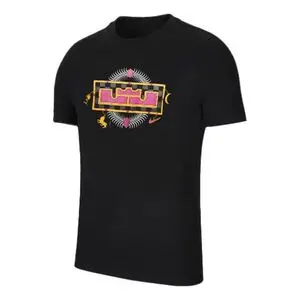 Nike Lebron Pattern Printing Round Neck Short Sleeve Black - Multi-color