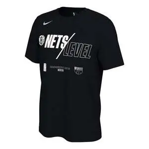 Nike Casual Alphabet Printing Round Neck Pullover Short Sleeve Brooklyn Nets Black T-shirt