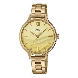 Casio Gold Tone Stainless Steel Watch With Gradient Dial And Sapphire Crystal