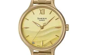 Casio Gold Tone Stainless Steel Watch With Gradient Dial And Sapphire Crystal